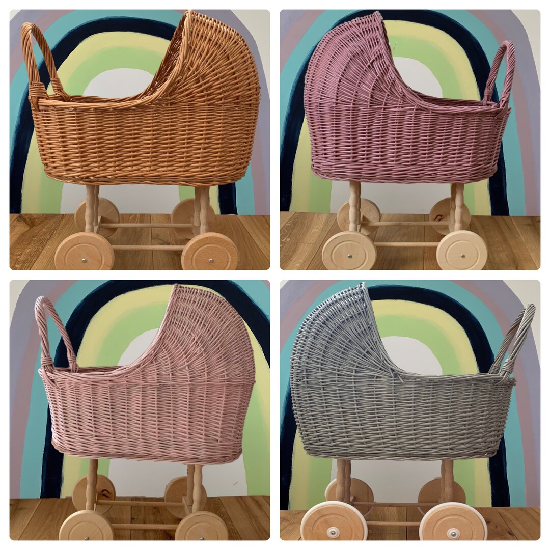 CUSTOMISABLE Handmade Natural Wicker Rattan Dolls Pram, Choose Your ...