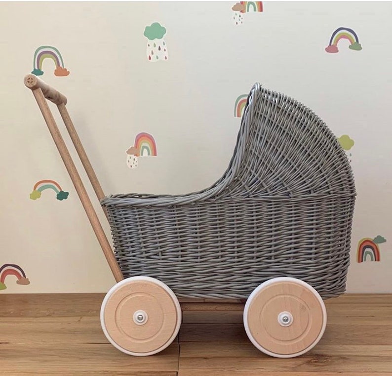 CUSTOMISABLE Handmade Natural Wicker Rattan Dolls Pram, Choose Your ...