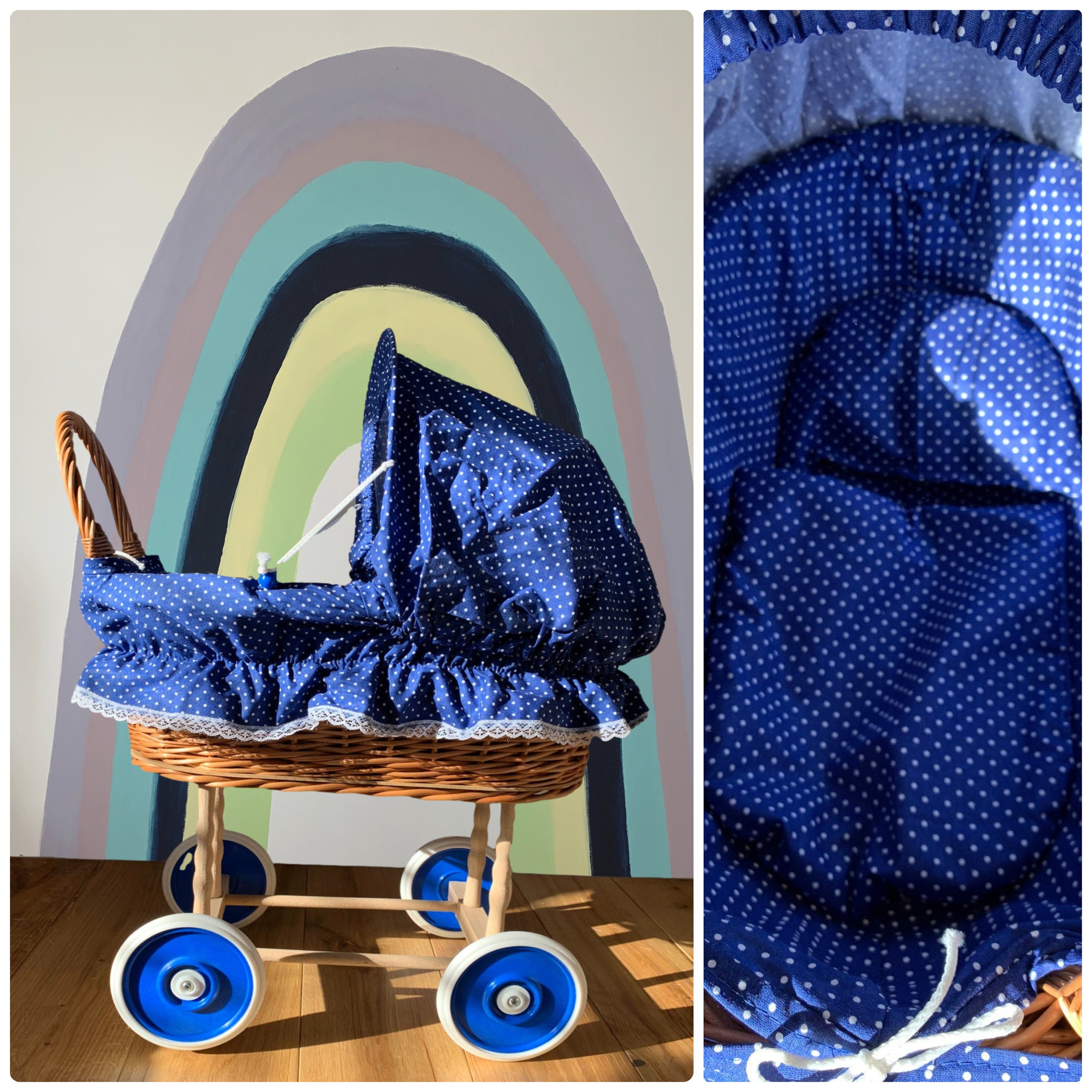 Handmade Natural Wicker Rattan Dolls Pram, Wooden Doll Pram, Toy Pram ...