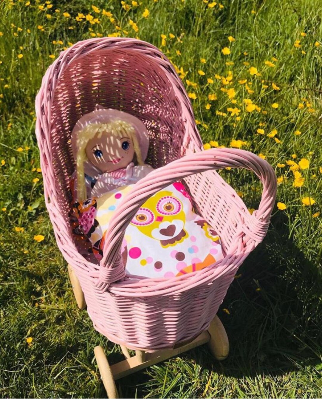 Tall Customisable Natural Wicker Rattan Dolls Pram, Choose Your Bedding ...