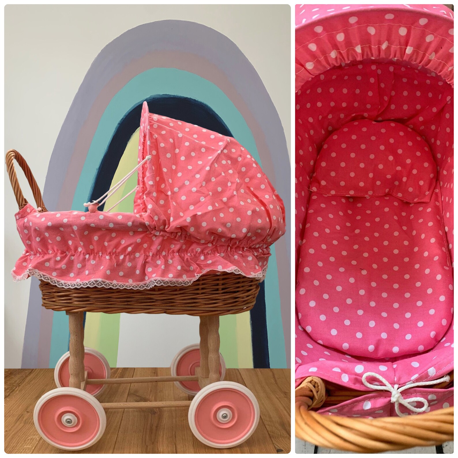 Handmade Natural Wicker Rattan Dolls Pram, Wooden Doll Pram, Toy Pram ...
