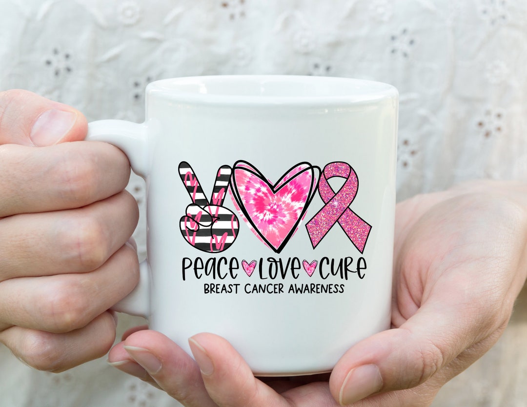 Breast Cancer Awareness Mug Peace Love Cure Cancer Mug Breast Cancer ...