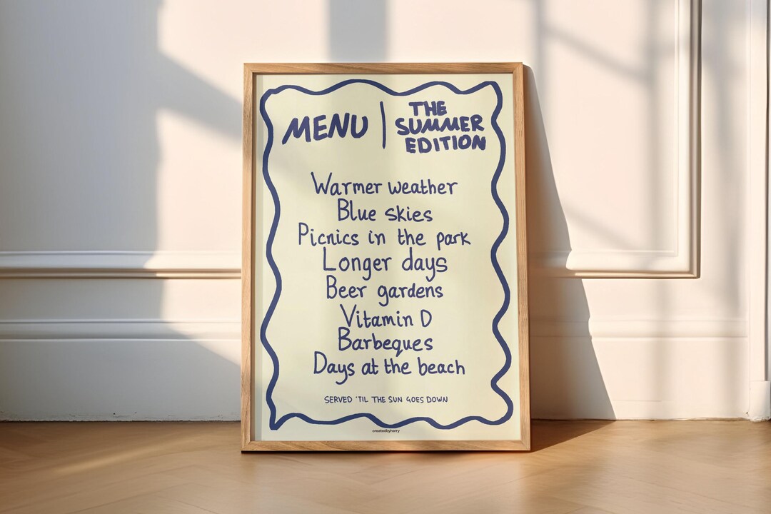The Summer Menu Print | Hand-illustrated Summer Poster Print - Etsy