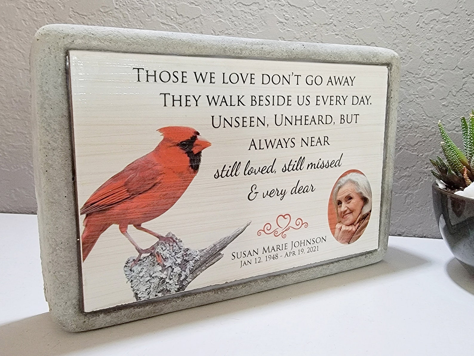 Cardinal Memorial Stone With Personalized Photo. Indoor/outdoor ...