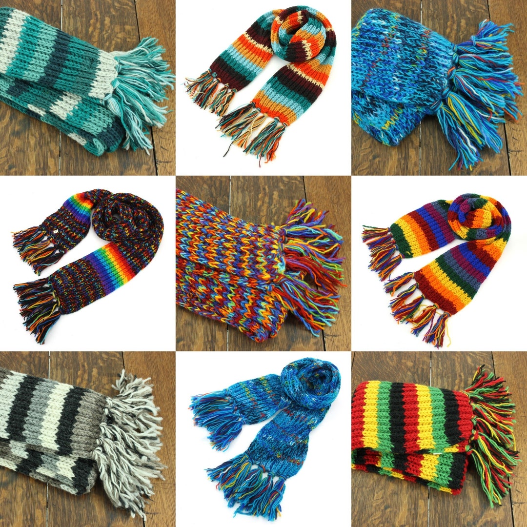 Hand Knitted Wool Scarf Woolly Warm Winter Cosy Stripe Space - Etsy