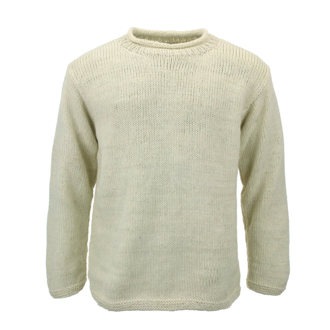 Handmade Plain Cream Wool Jumper Knitted Loose Chunky Warm 100% Wool ...