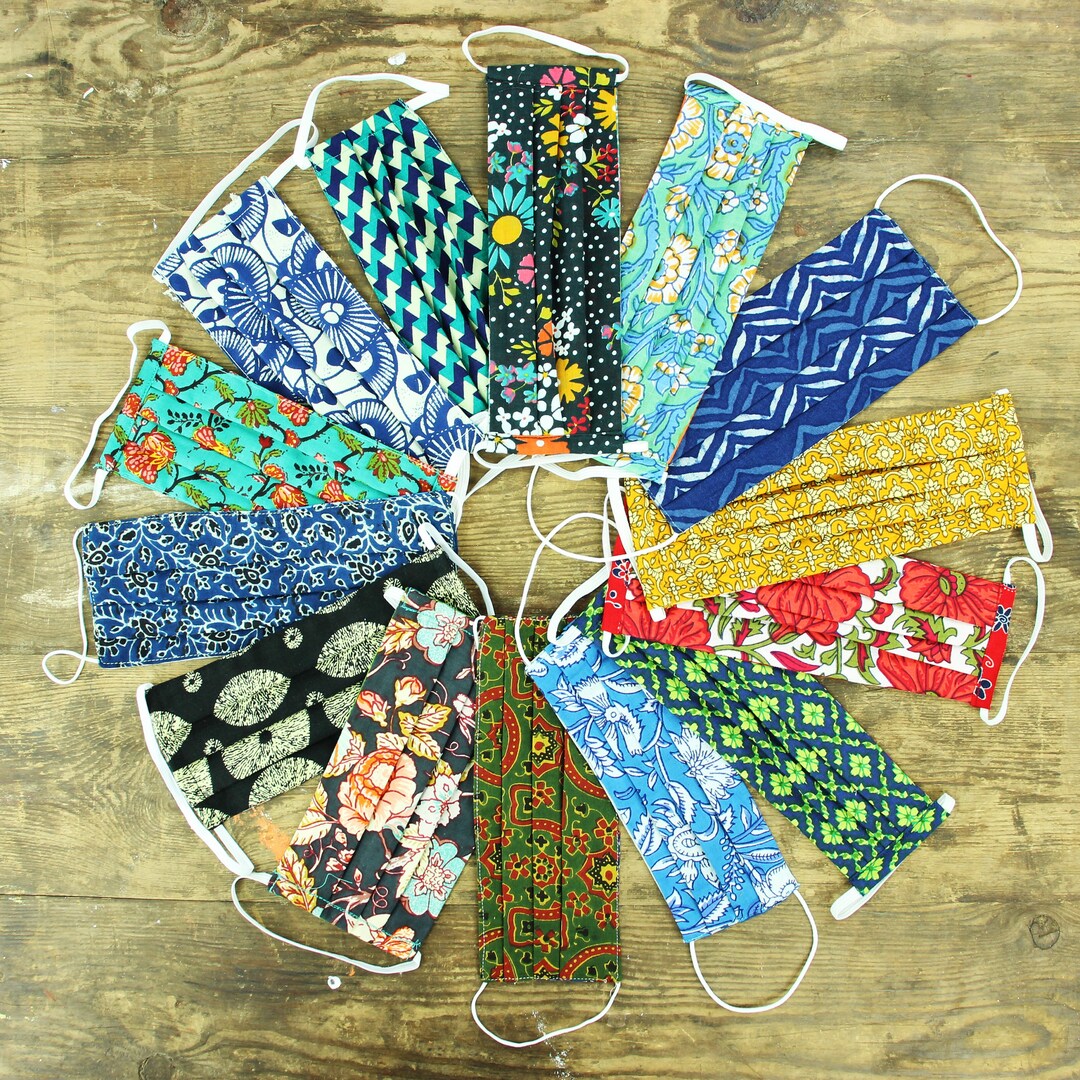 Handmade Face Mask 100% Cotton Printed Lightweight Pleated Reversible ...