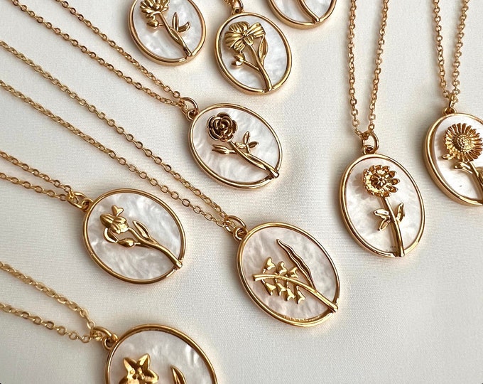 Personalized Birth Flower Necklace - Gold Filled, Tarnish & Water ...