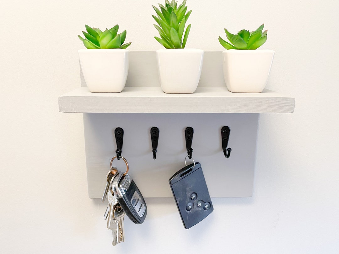 Grey Key Hook With Shelf, Key Holder, Handmade Gift, Custom Made, Key ...