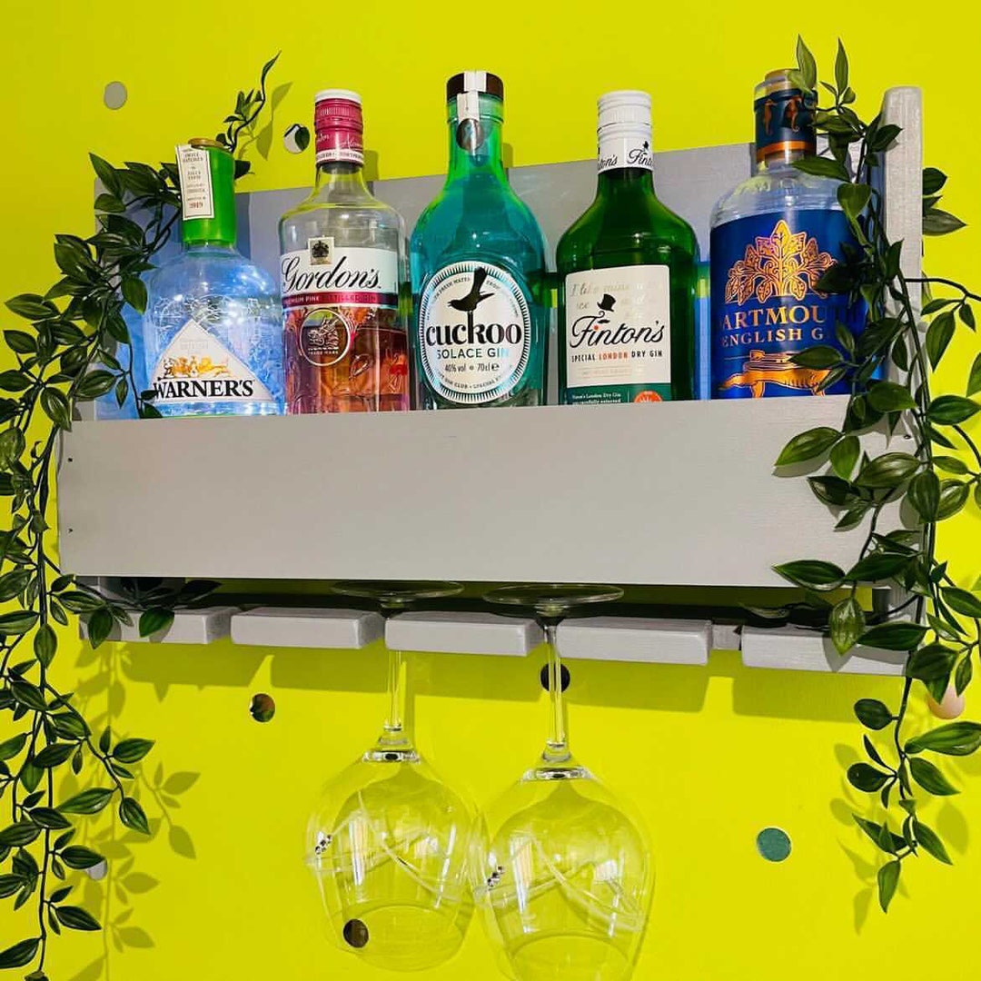 Grey Home Bar, Gin Rack, Wine & Gin Glass Holder, Drinks Rack, Prosecco ...