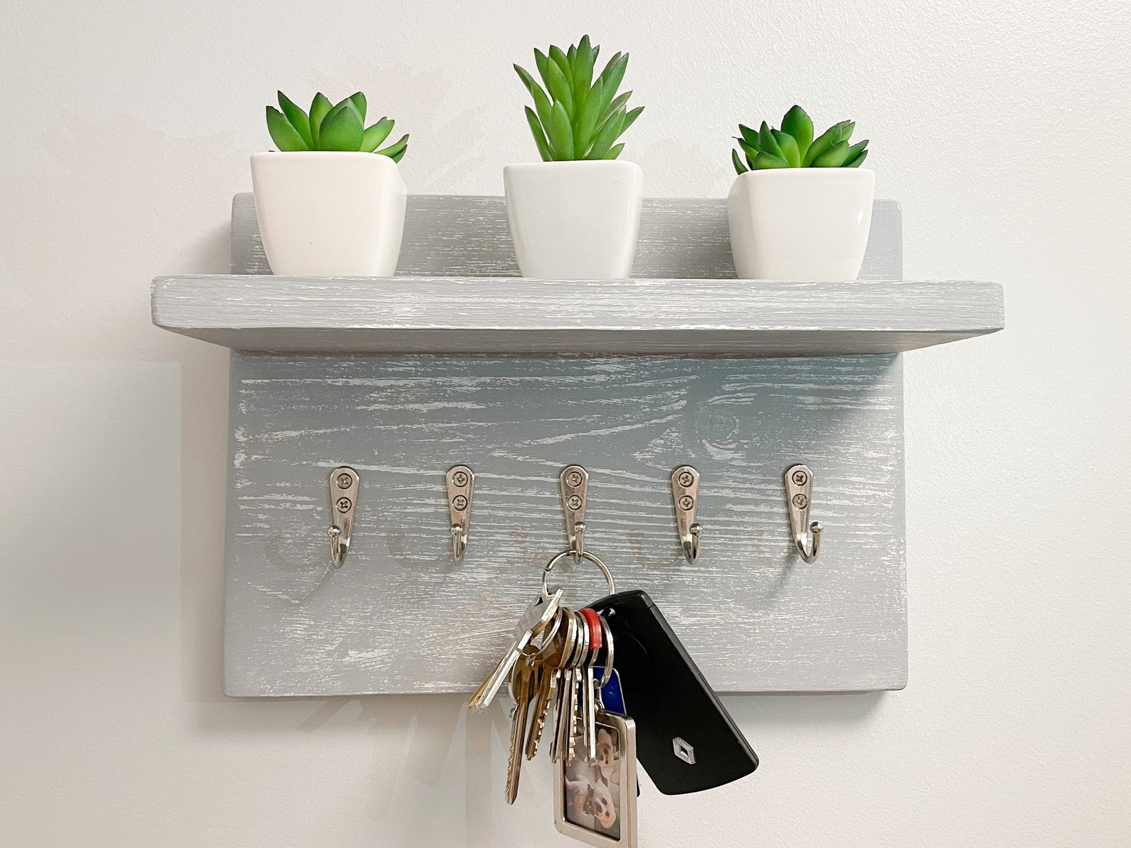Distressed Grey Key Hook With Shelf Key Holder Handmade Key - Etsy UK