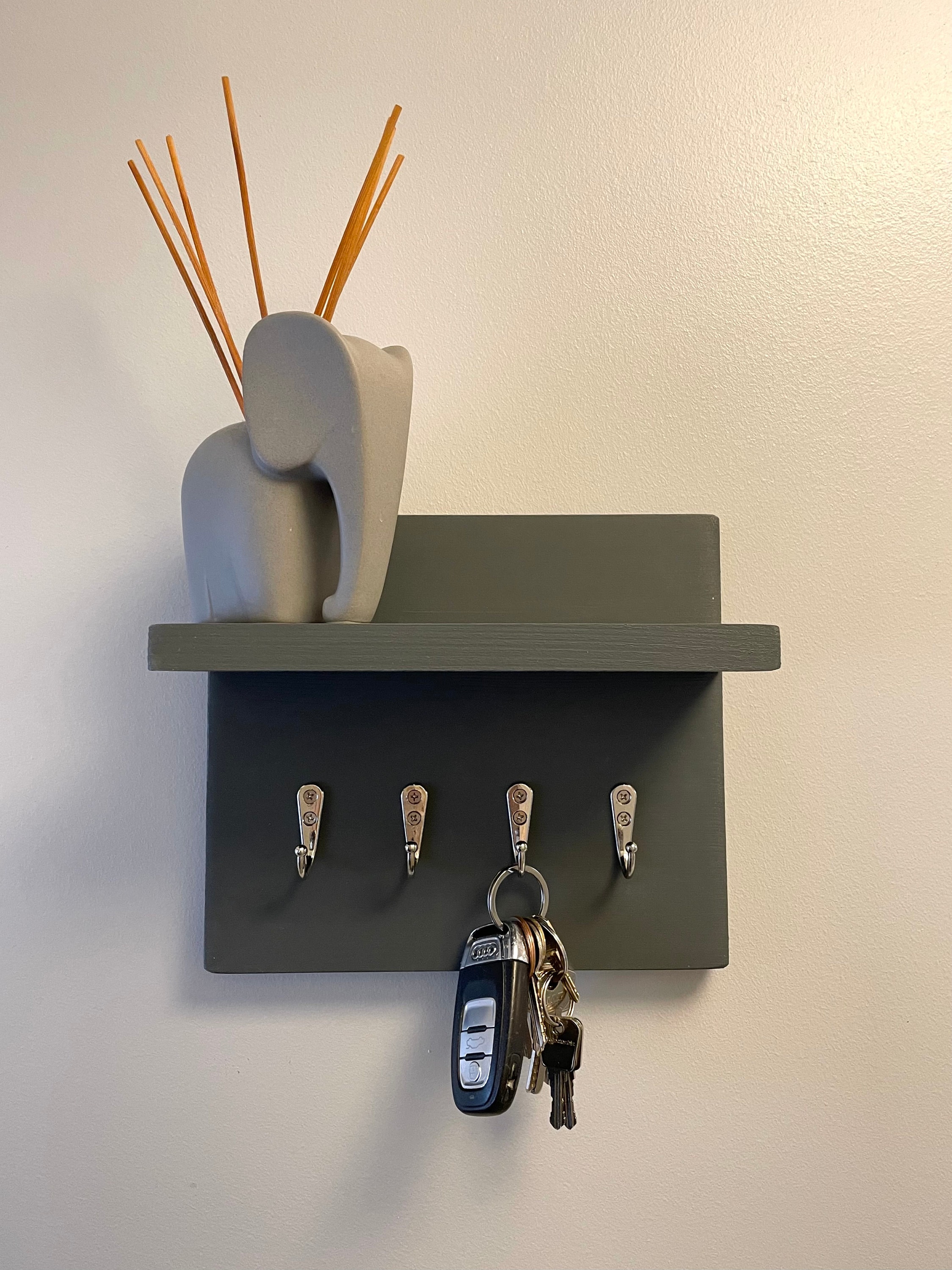 Dark Grey Key Hook With Shelf, , Key Holder, Handmade Gift, Custom Made ...