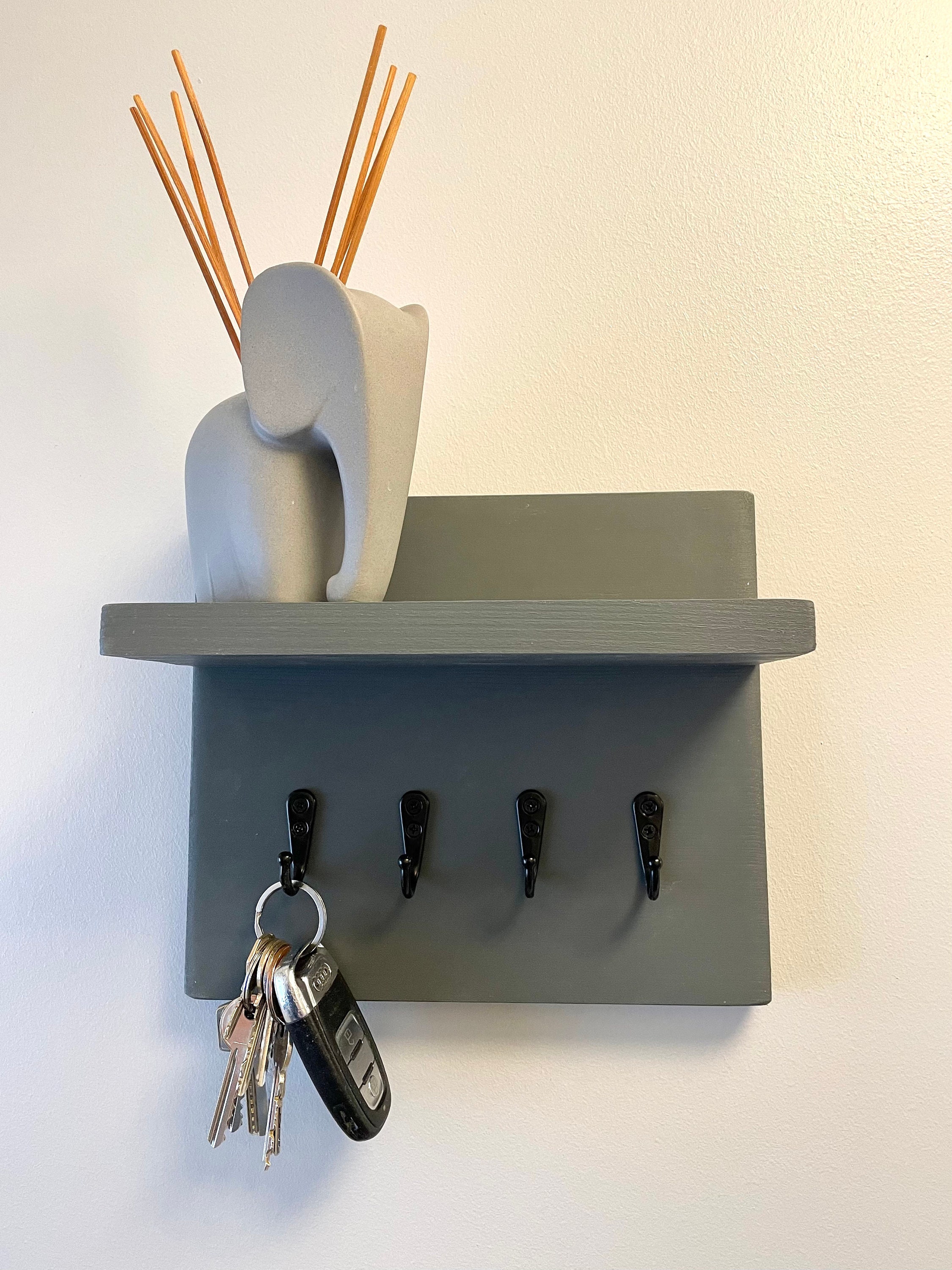 Dark Grey Key Hook With Shelf Key Holder Handmade Key - Etsy UK