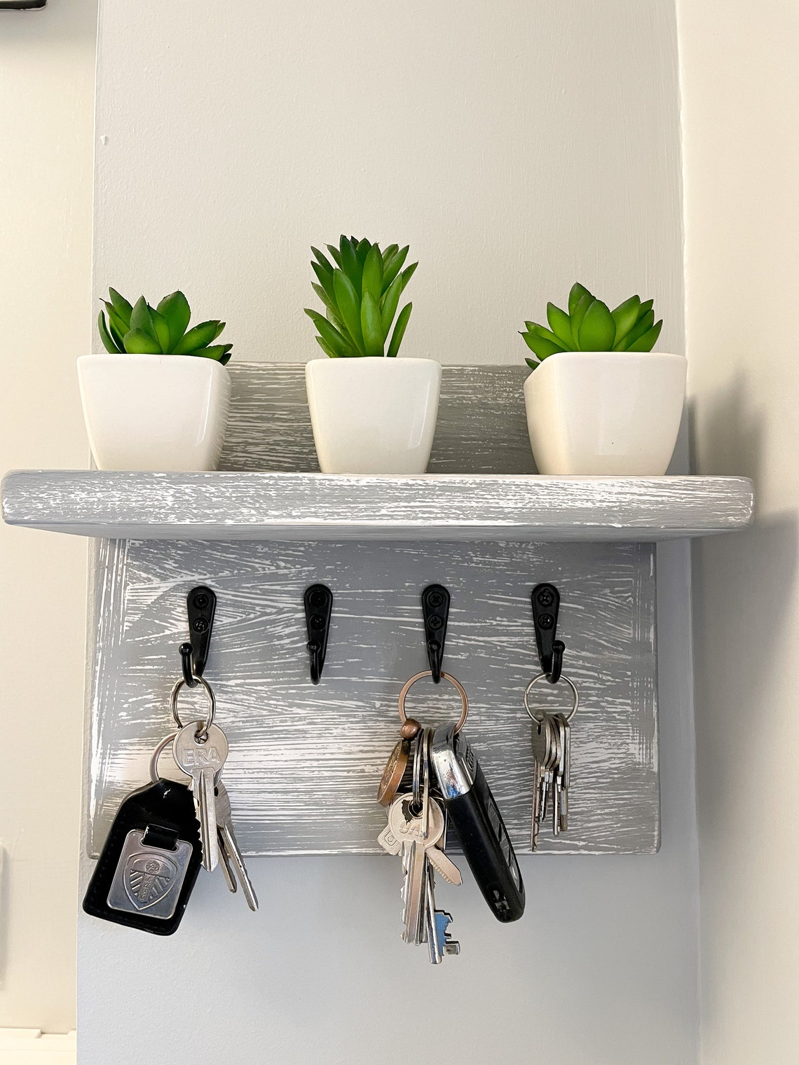 Distressed Grey Key Hook With Shelf Key Holder Handmade Key - Etsy UK