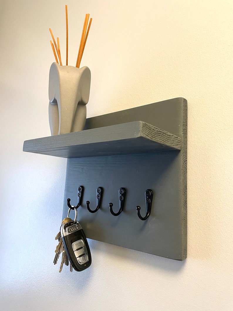 Dark Grey Key Hook With Shelf Key Holder Handmade Key - Etsy UK