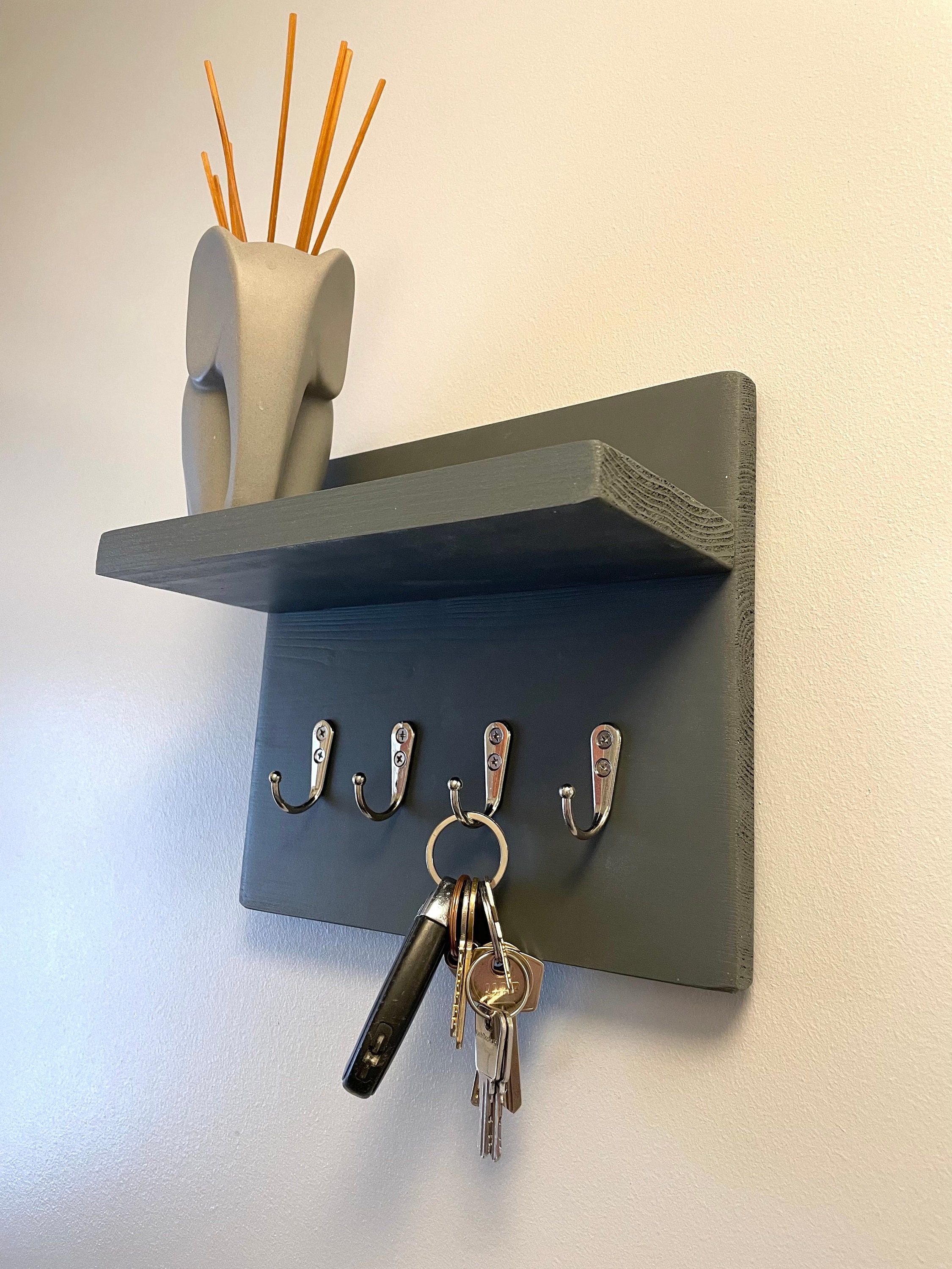 Dark Grey Key Hook With Shelf Key Holder Handmade Key - Etsy UK