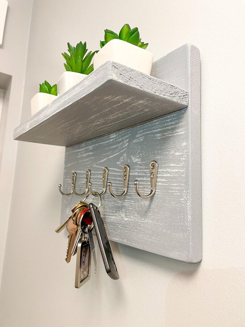 Distressed Grey Key Hook With Shelf Key Holder Handmade Key - Etsy UK