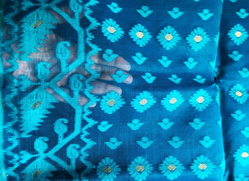 Navy Blue Bengali Jamdani Saree Handloom of Bengal Handweaved - Etsy UK