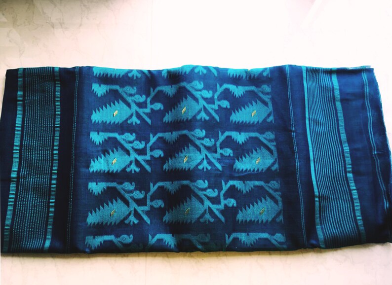 Navy Blue Bengali Jamdani Saree Handloom of Bengal Handweaved - Etsy UK