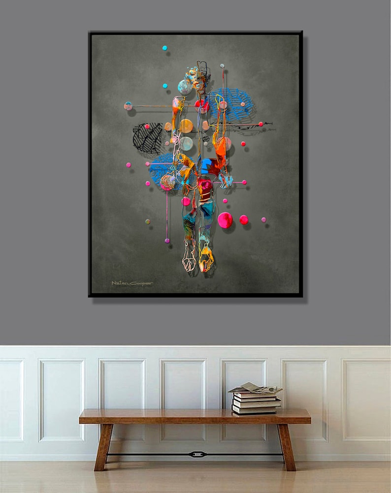 Kleurrijke minimalistische abstracte kunst/hedendaagse kunst aan de muur - Etsy Nederland