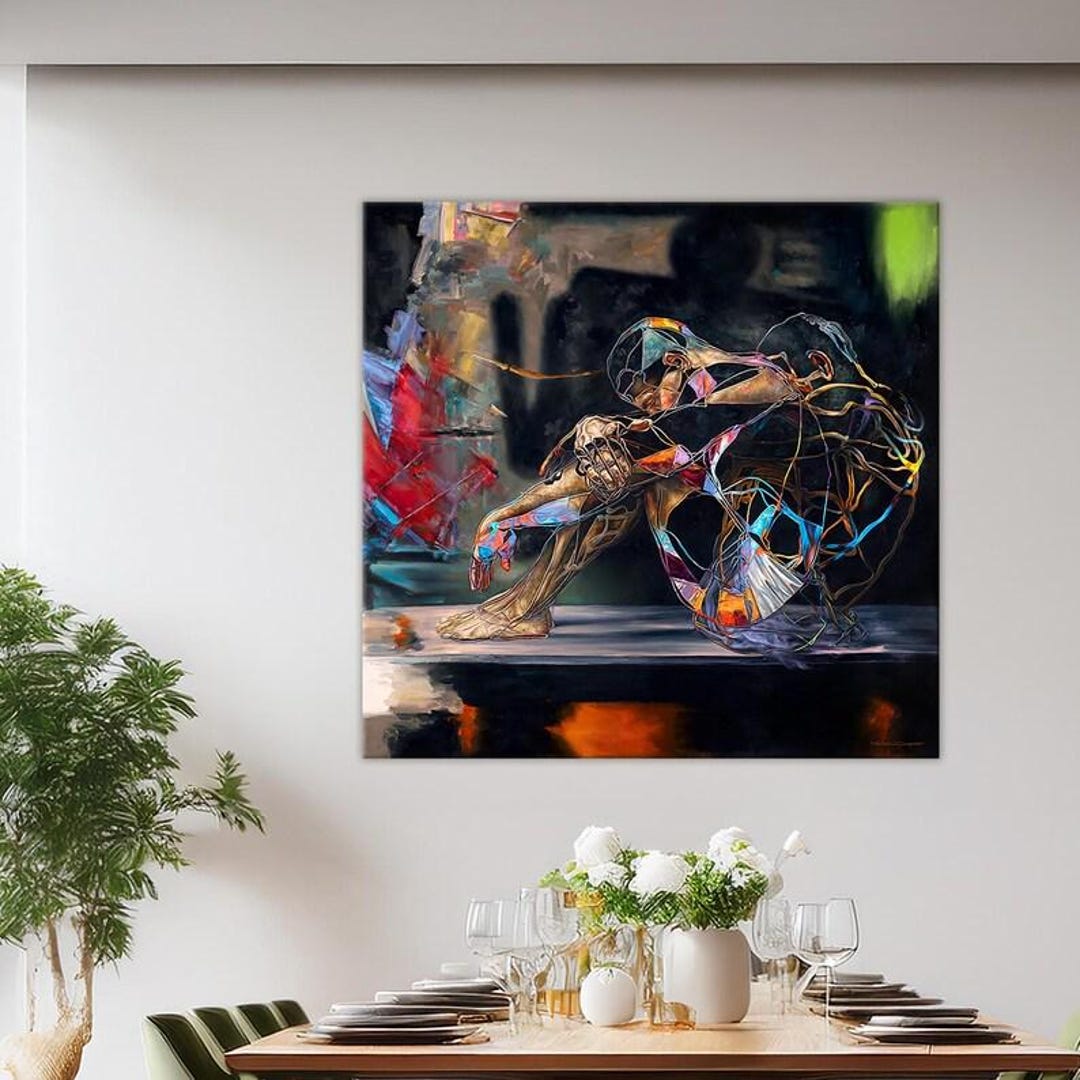 Contemporary Large Wall Art, Abstract Figure Canvas Print, Interior ...