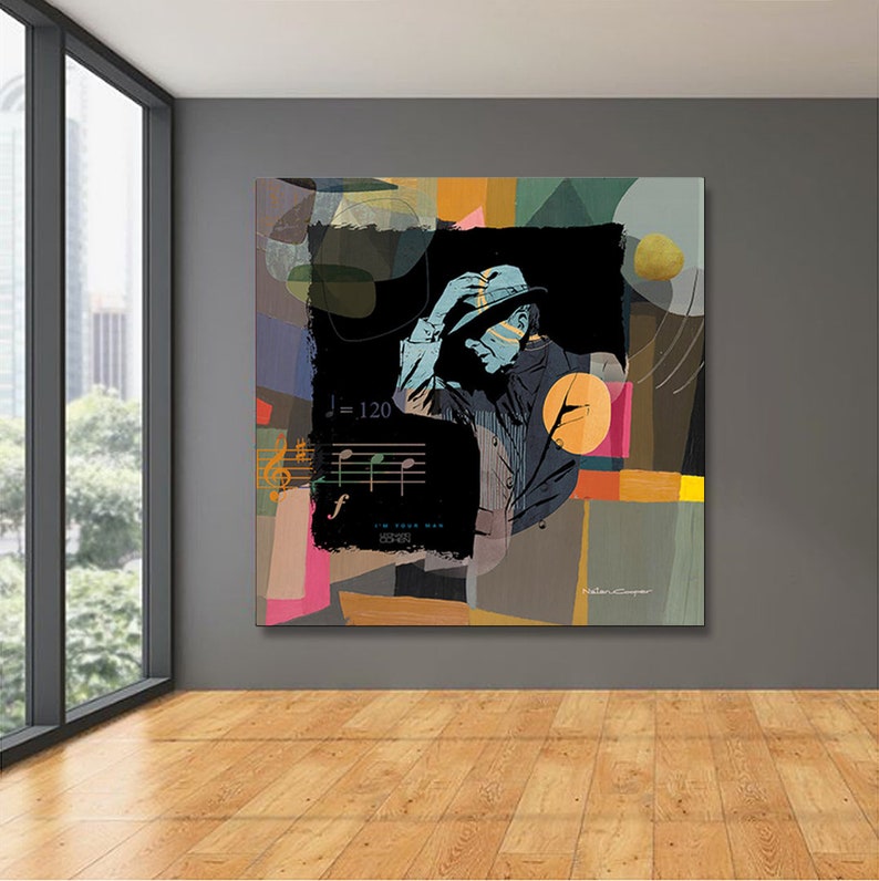 Leonard Cohen Square Print/music Art/contemporary Art/embellished ...