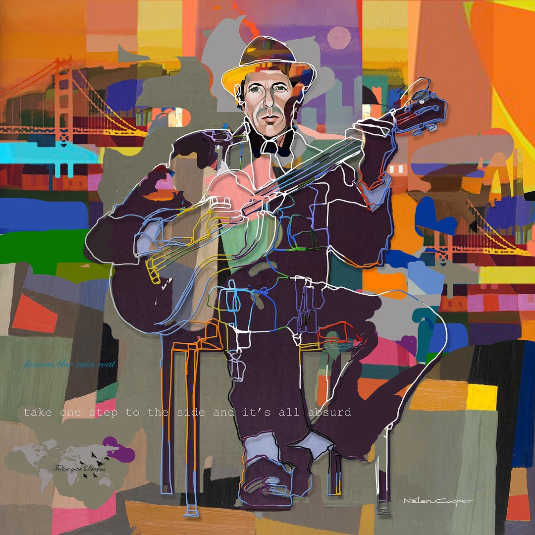 Leonard Cohen Square Print, Music Art, Contemporary Art, Embellished ...
