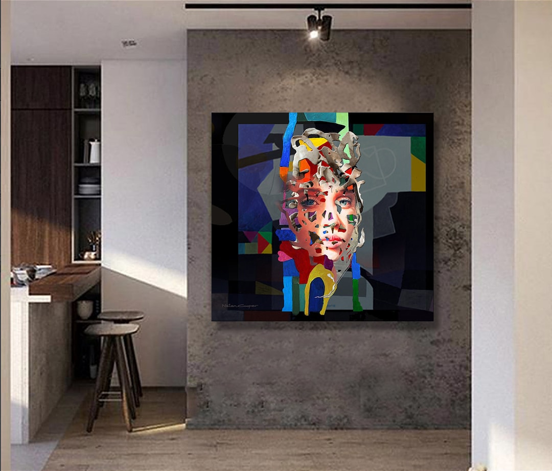 Blue Eyes Woman Face Art: Large Abstract Embellished Canvas Print - Etsy
