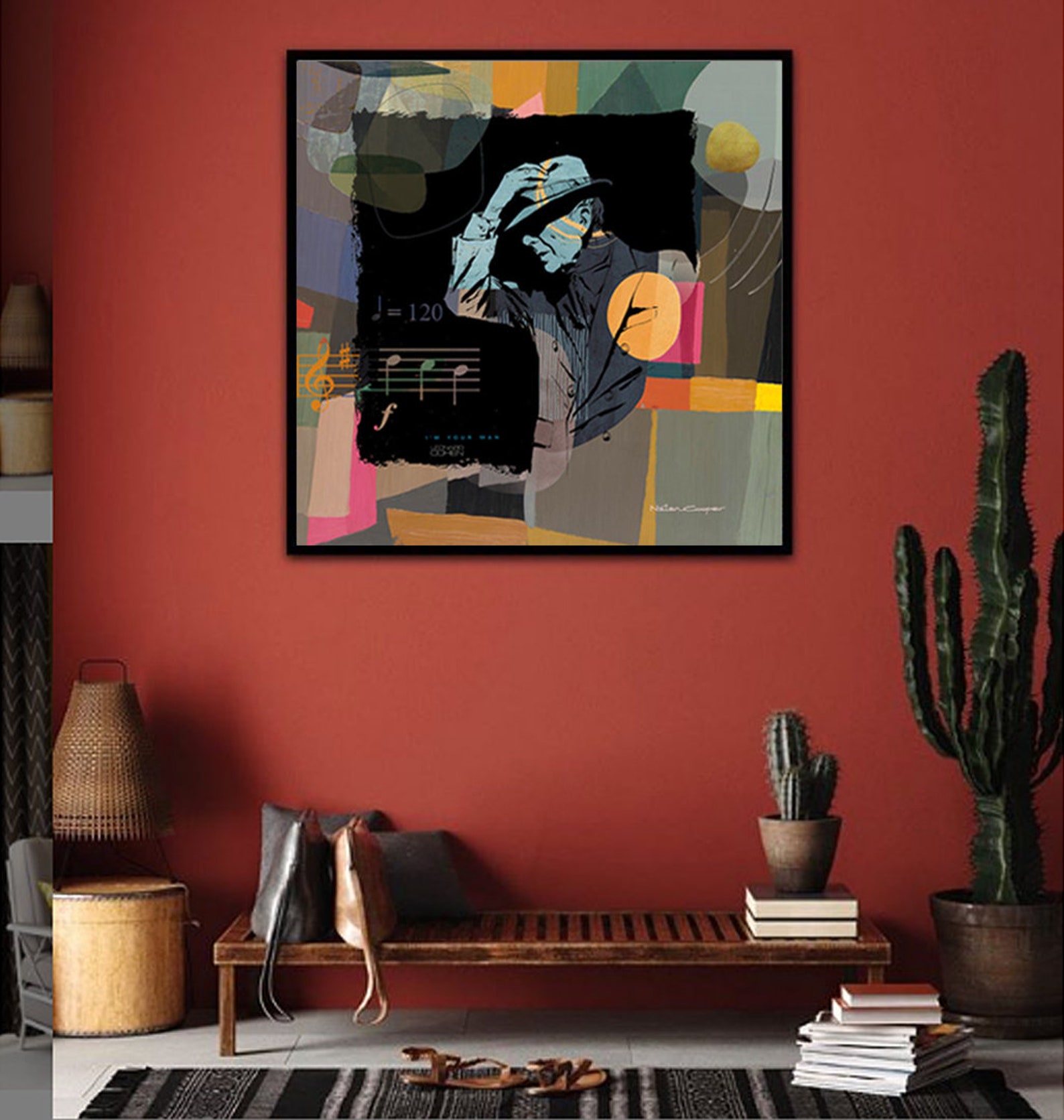 Leonard Cohen Square Print/music Art/contemporary Art/embellished ...