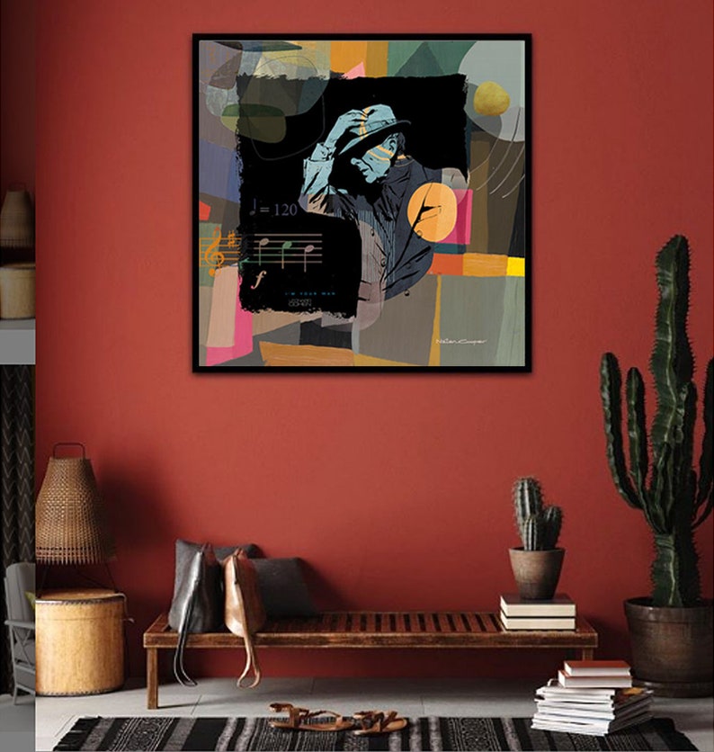 Leonard Cohen Square Print/music Art/contemporary Art/embellished ...