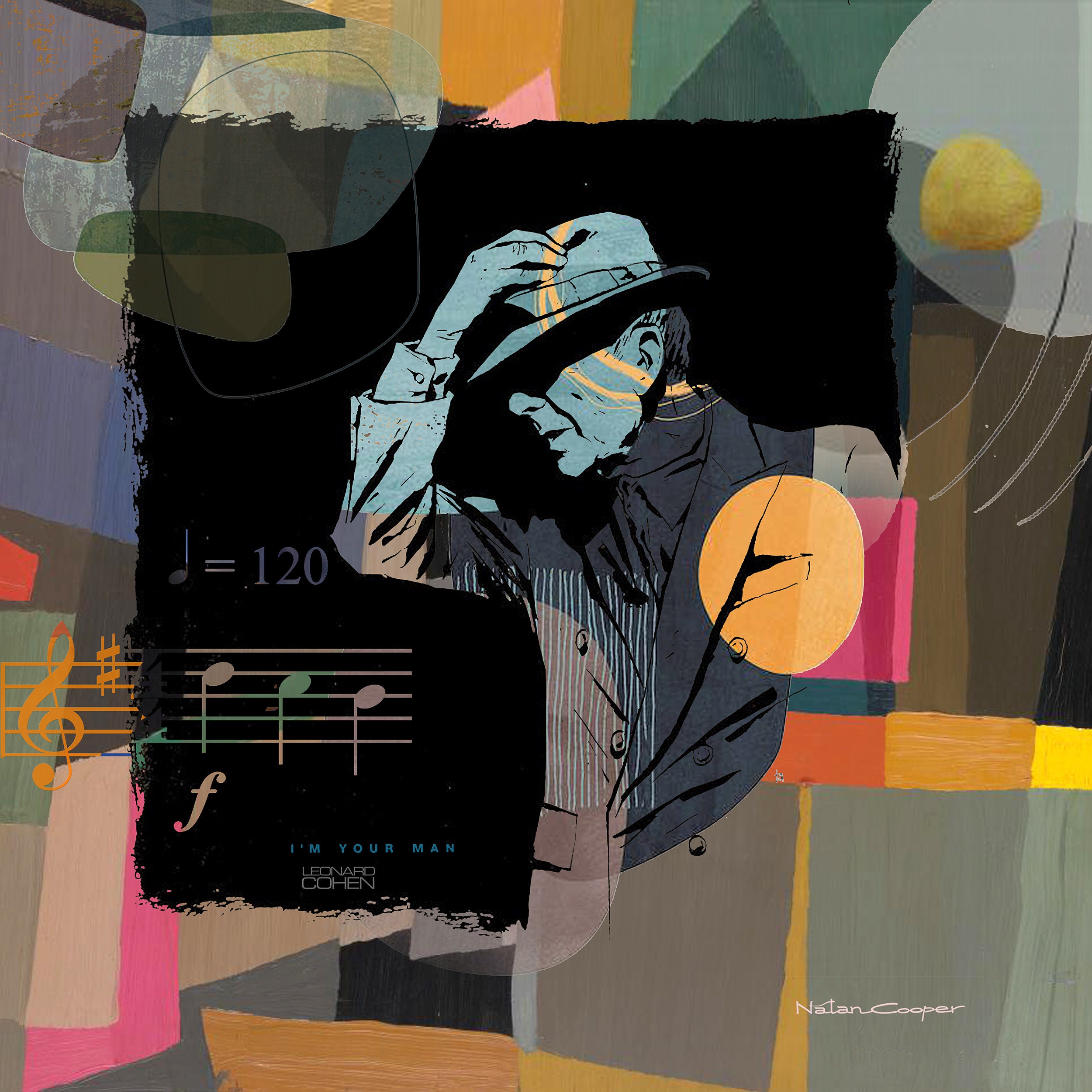 Leonard Cohen Square Print/music Art/contemporary Art/embellished ...