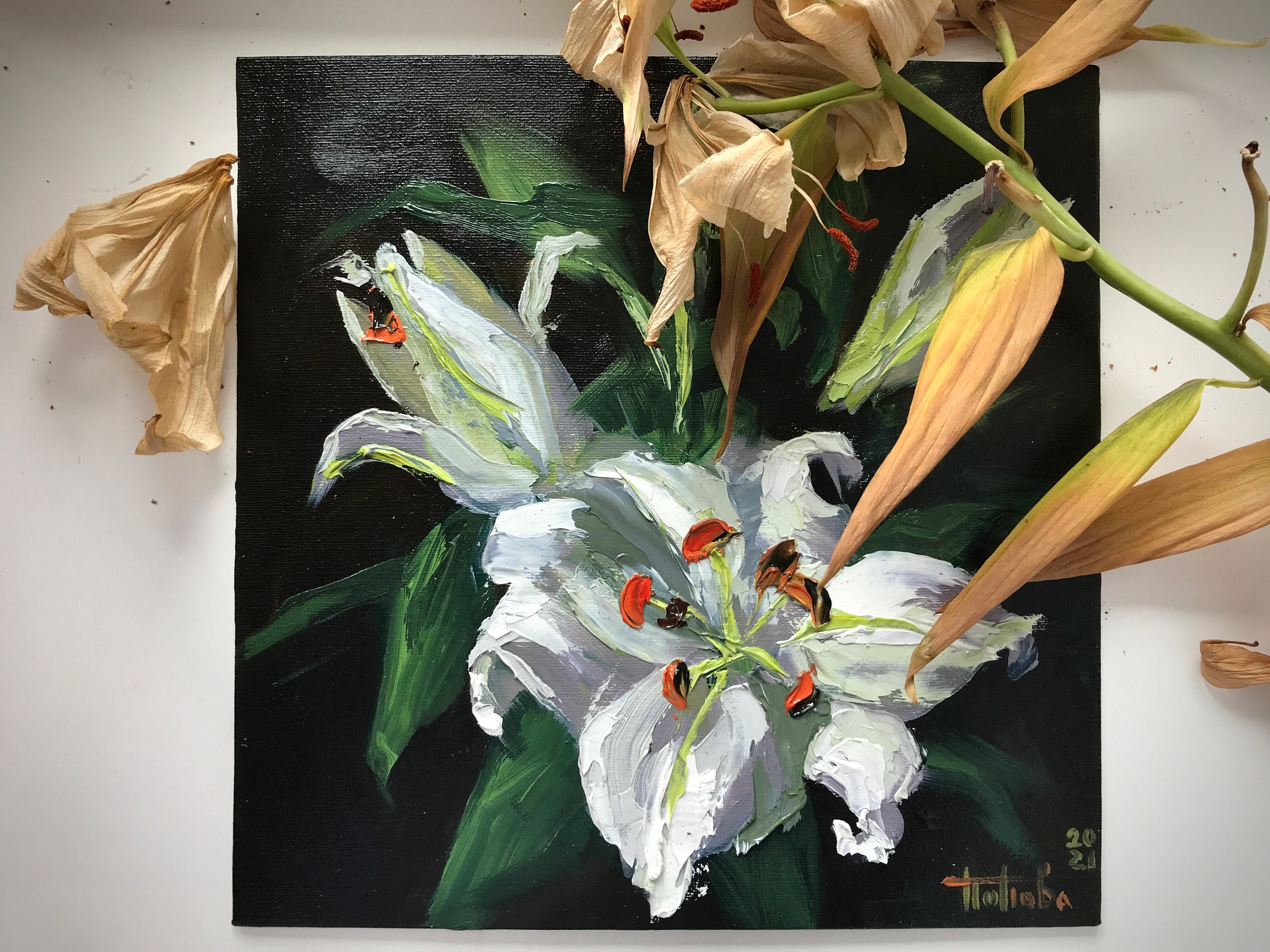 Lilies Original OIL Painting Flowers wall art for | Etsy
