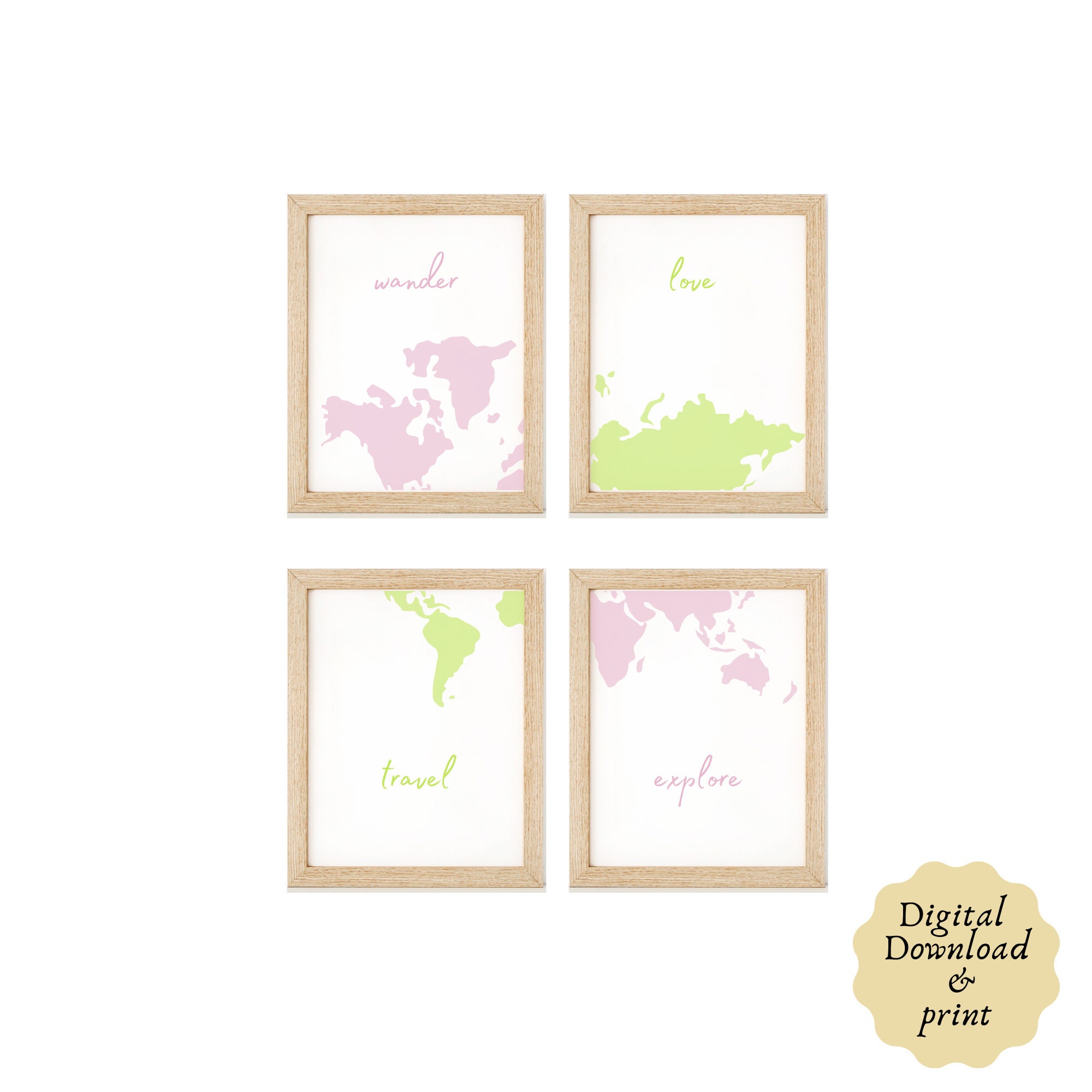 World Map Digital Art Print Four Frames Printable World Map - Etsy Canada