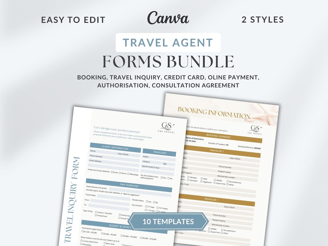 Travel Agent Forms Bundle, Canva Template | Client Intake, Travel ...