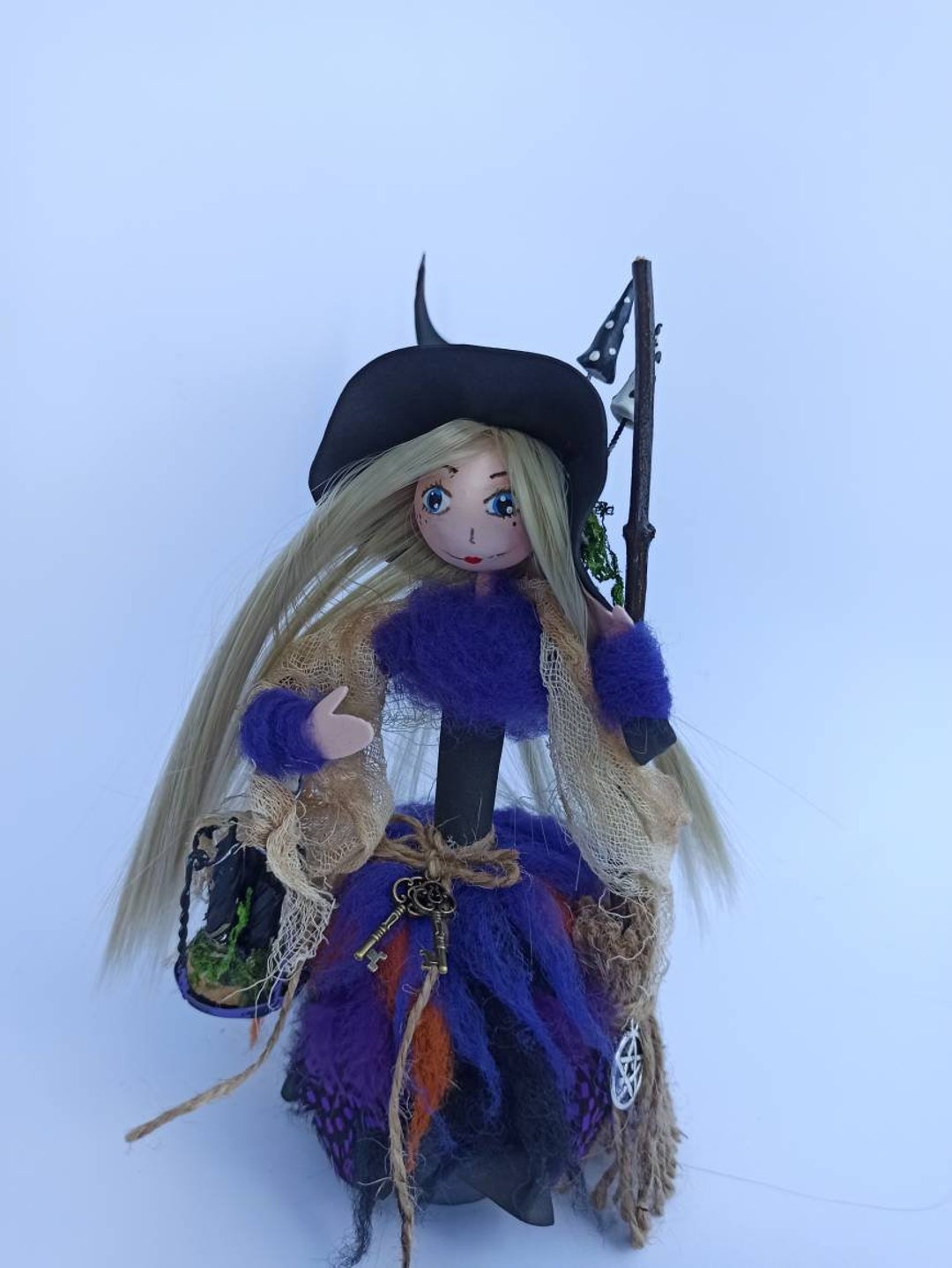 Good Luck Kitchen Witch Doll Wizard Boho Purple Fairy Figurine - Etsy