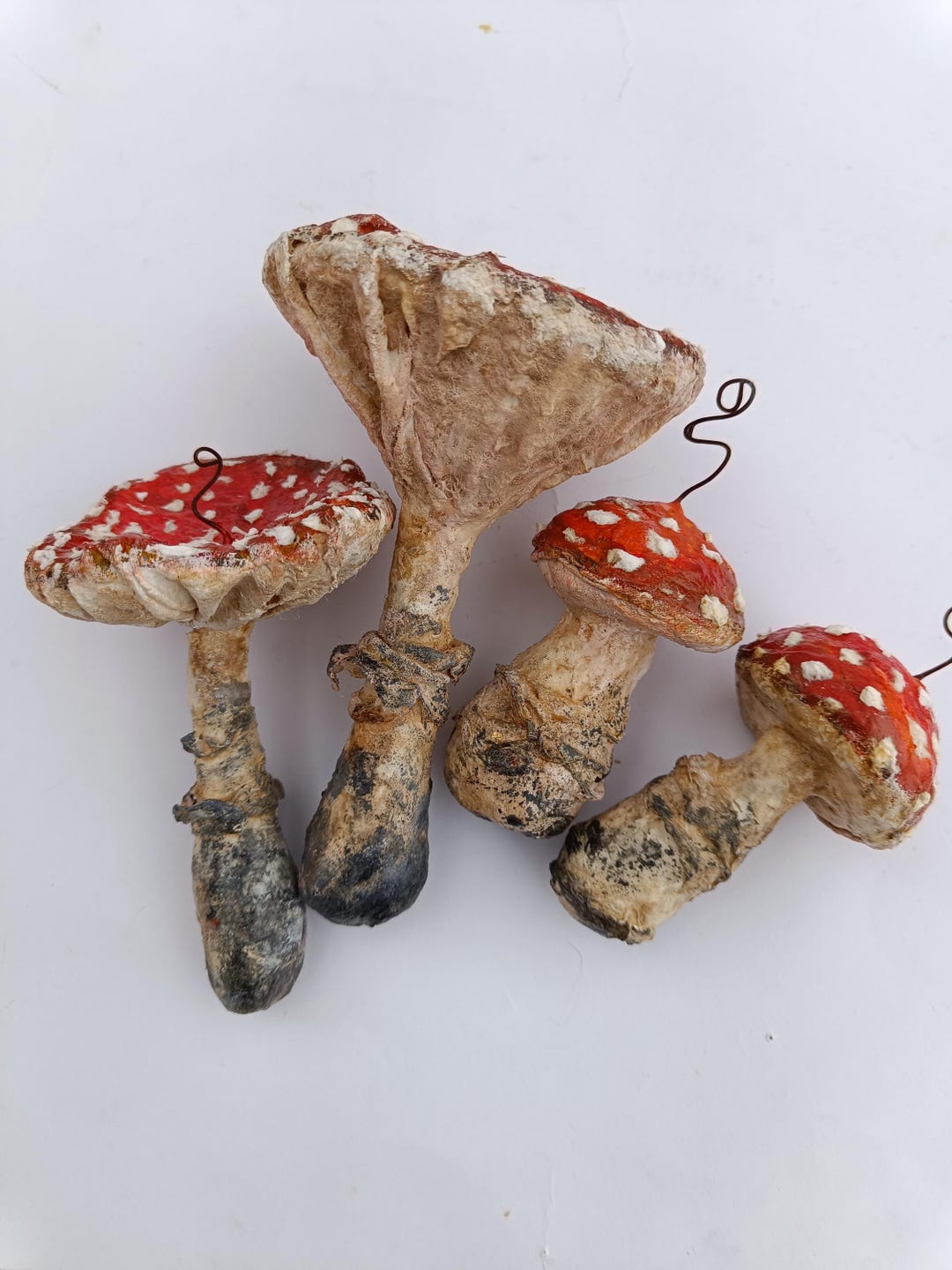 Set of 4 Spun Cotton Fly Agalic Mushrooms Nature Inspired Art Hanging ...