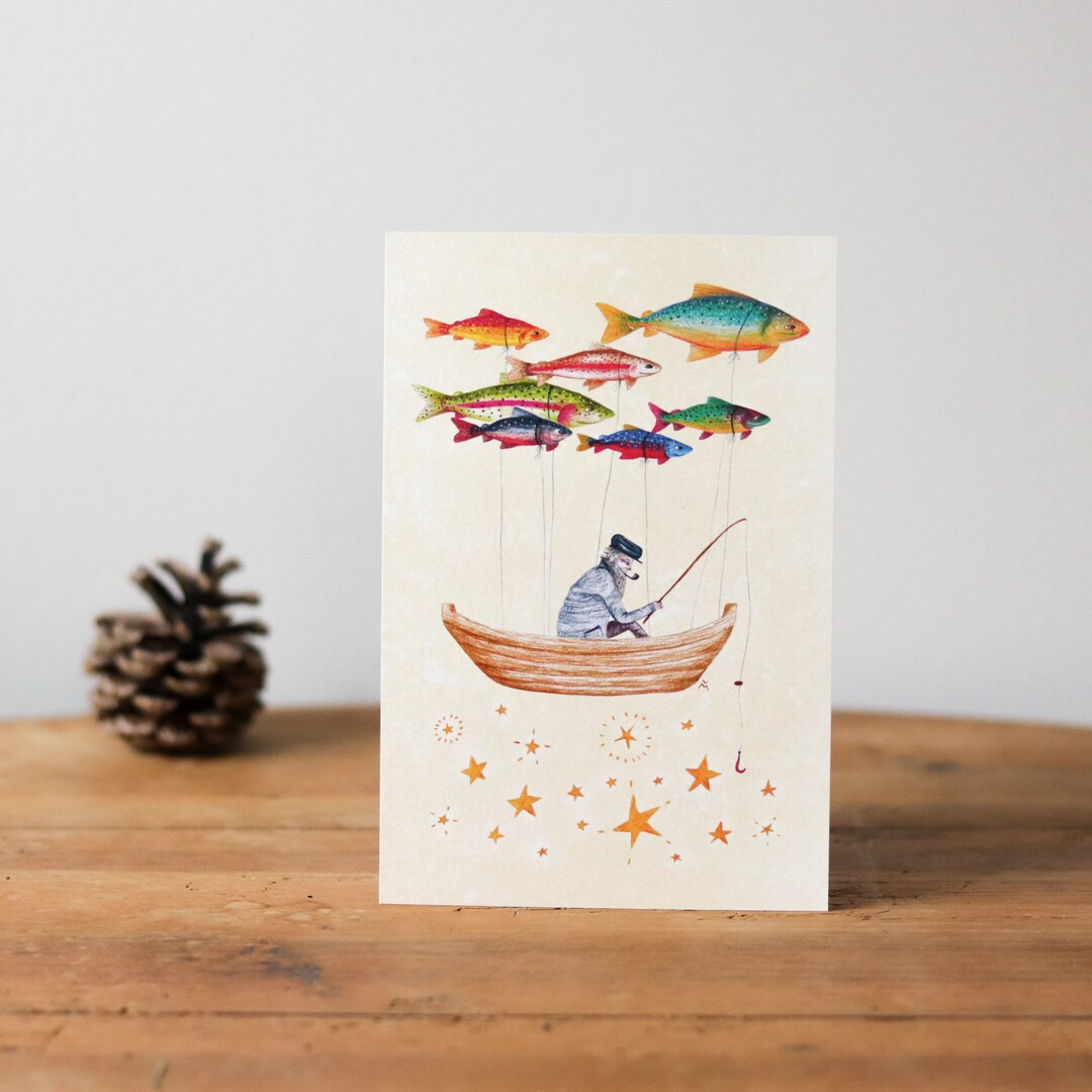 The Fisherman Postcard, Greeting Card / Poetic Illustration Boat in the ...