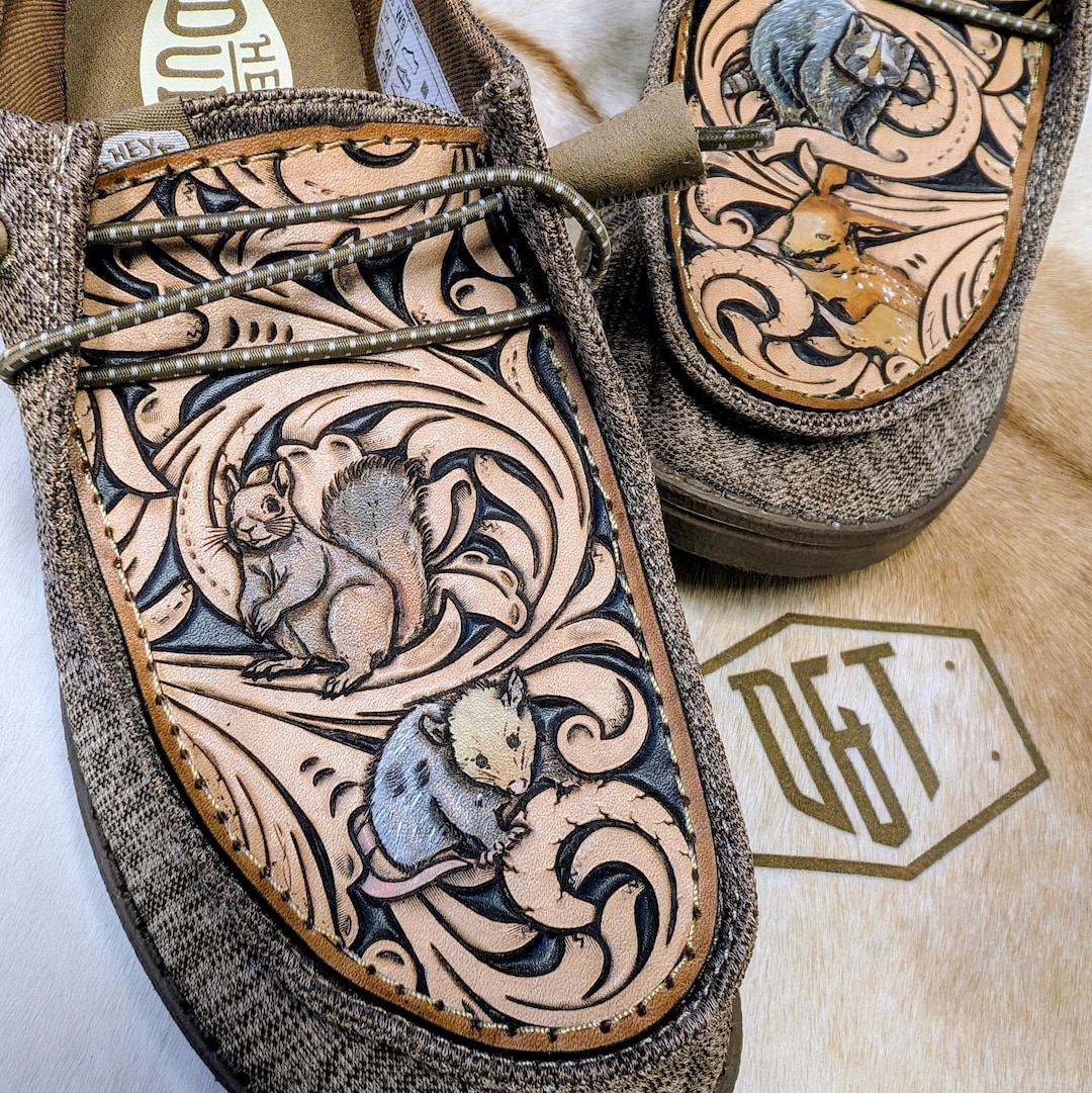 Wildlife Leather Tooled Hey Dude Shoes: Custom Western Shoes - Etsy