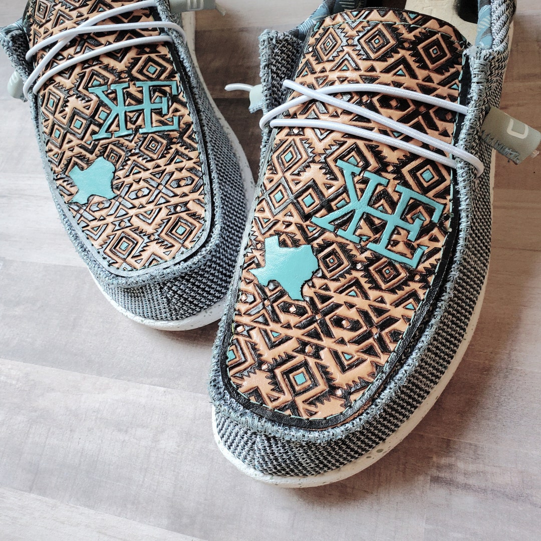 Hand Tooled Leather Hey Dude Shoes: Custom Western Design - Etsy