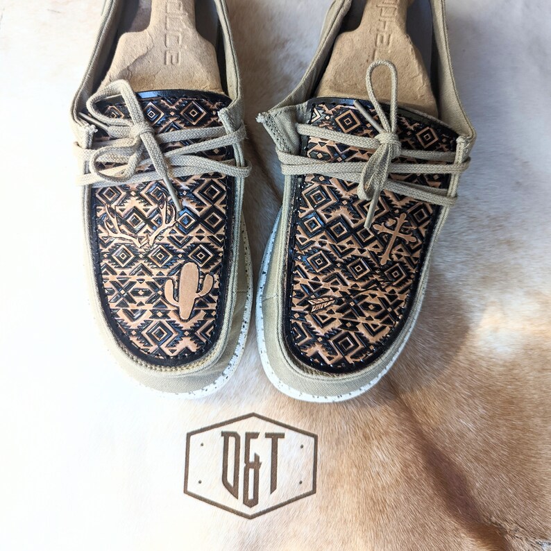 Custom Tooled Leather Hey Dude Shoes: Aztec Western Flair - Etsy