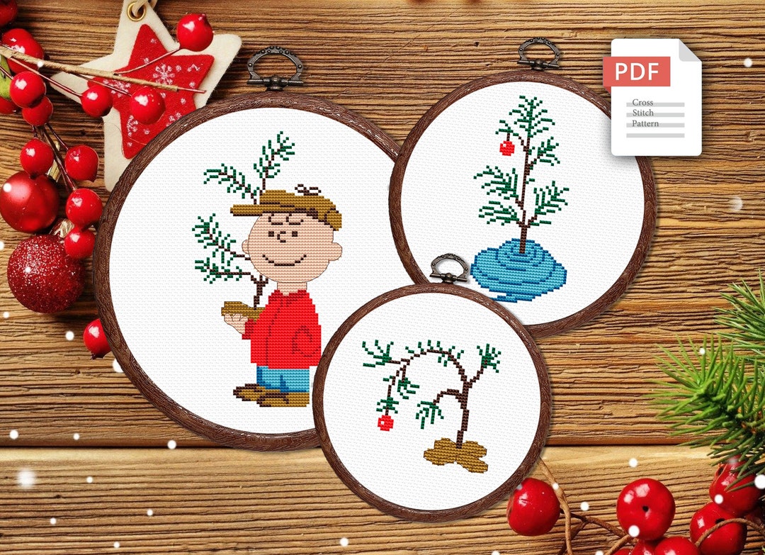 Set of 3 Merry Christmas Cross Stitch Pattern, Christmas Tree Cross ...