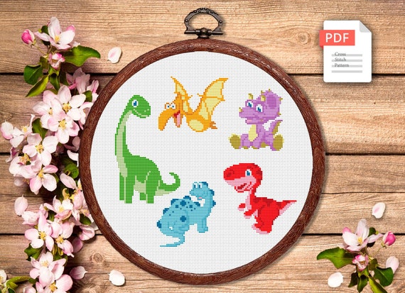 Dinosaur Set Cross Stitch Pattern Dino Cross Stitch Dino - Etsy
