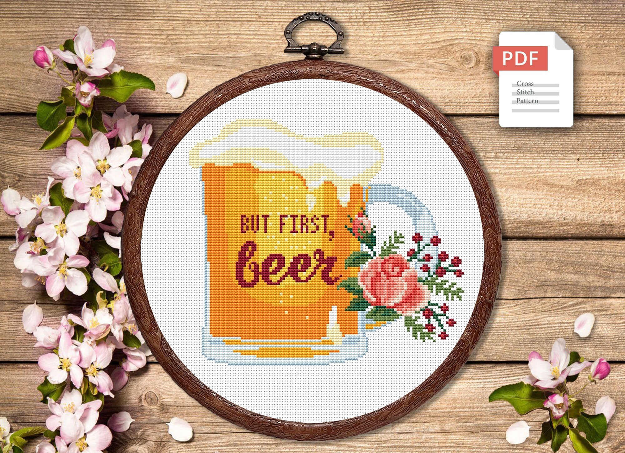 Set of 2 but First Beer Cross Stitch Pattern, Kitchen Cross Stitch ...