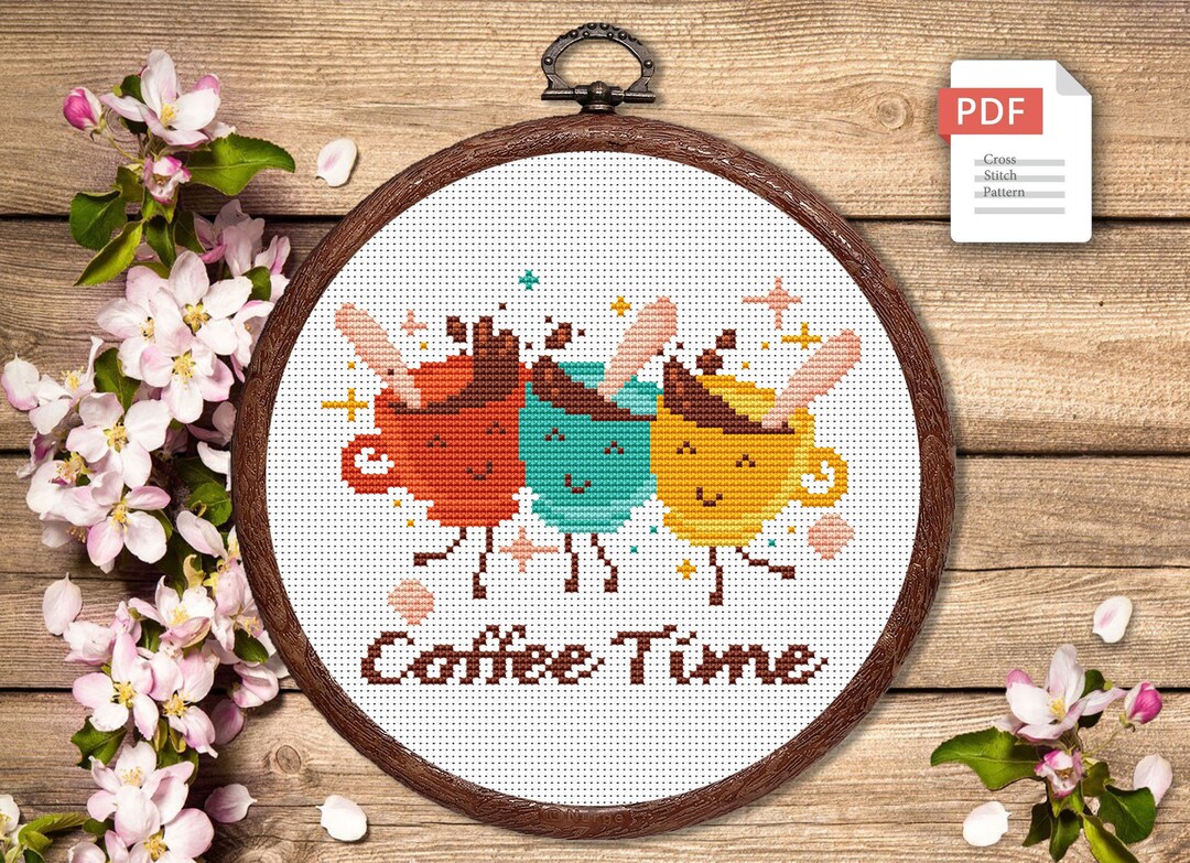 Three Cups of Coffee Cross Stitch Pattern, Kitchen Cross Stitch ...