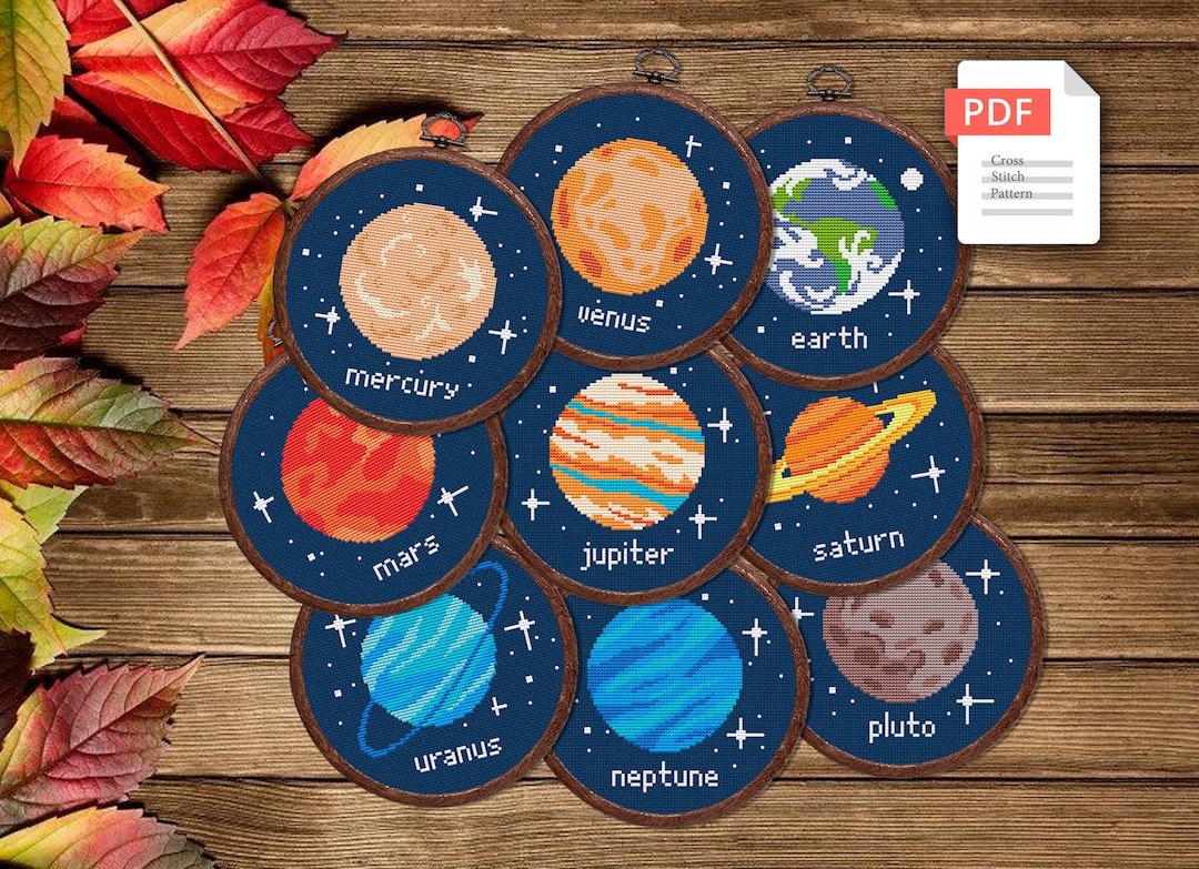 Set of 9 Planets Cross Stitch Pattern, Planets Cross Stitch Pattern ...