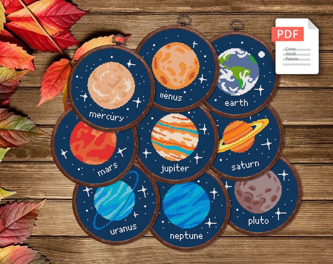 Set of 9 Planets Cross Stitch Pattern, Planets Cross Stitch Pattern ...