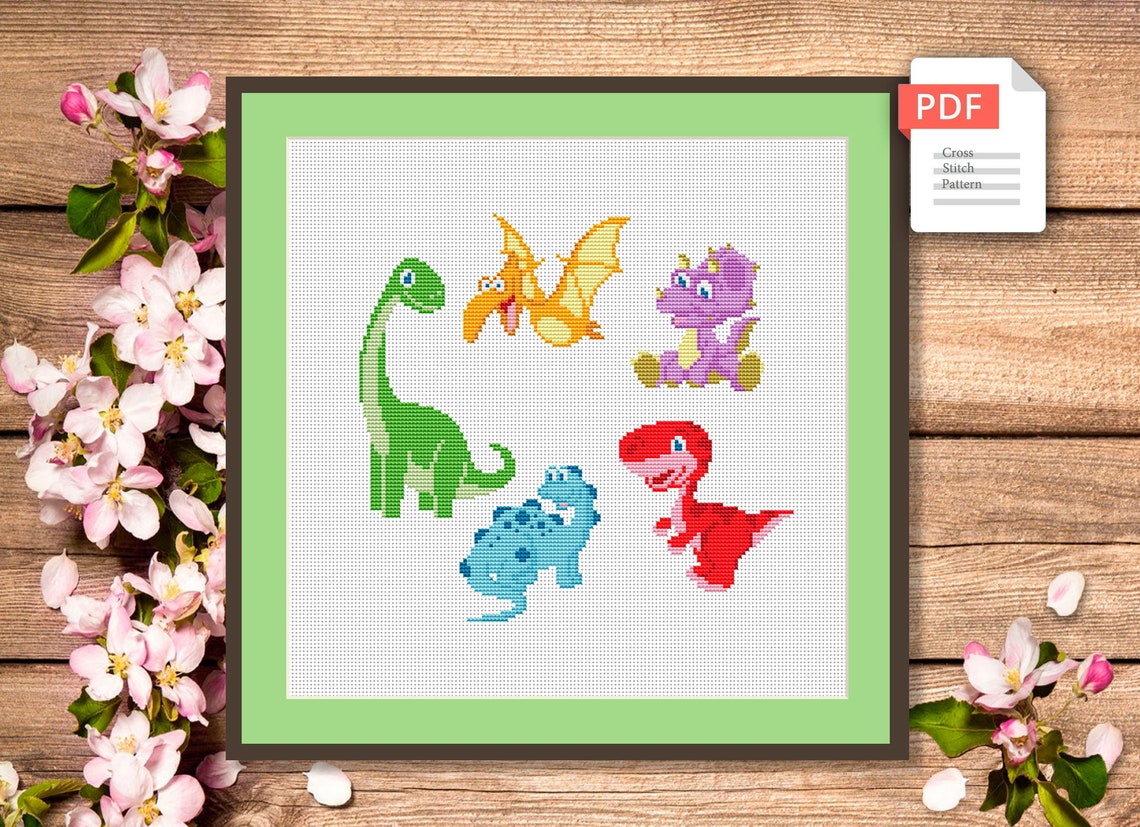 Dinosaur Set Cross Stitch Pattern Dino Cross Stitch Dino - Etsy
