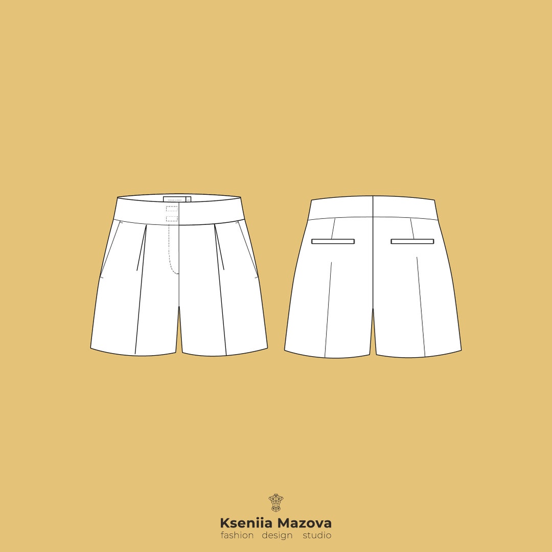 Woman Shorts Vector Fashion Flat Sketch, Adobe Illustrator Design, Tech ...