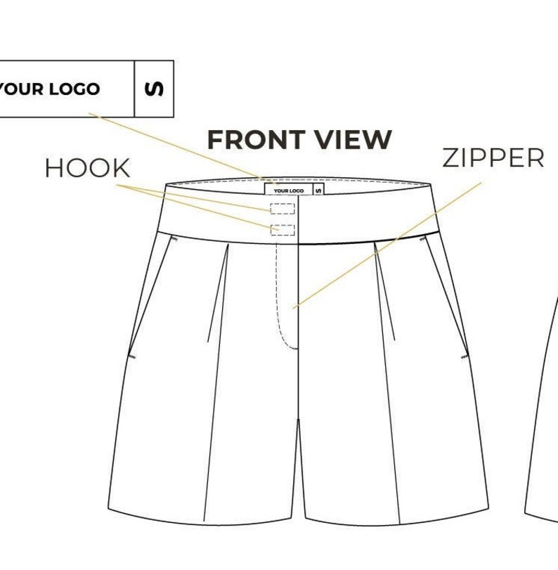 Woman Shorts Vector Fashion Flat Sketch, Adobe Illustrator Design, Tech ...