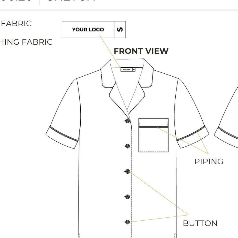 Pyjama Shirt Vector Fashion Flat Sketch Adobe Illustrator Etsy Uk